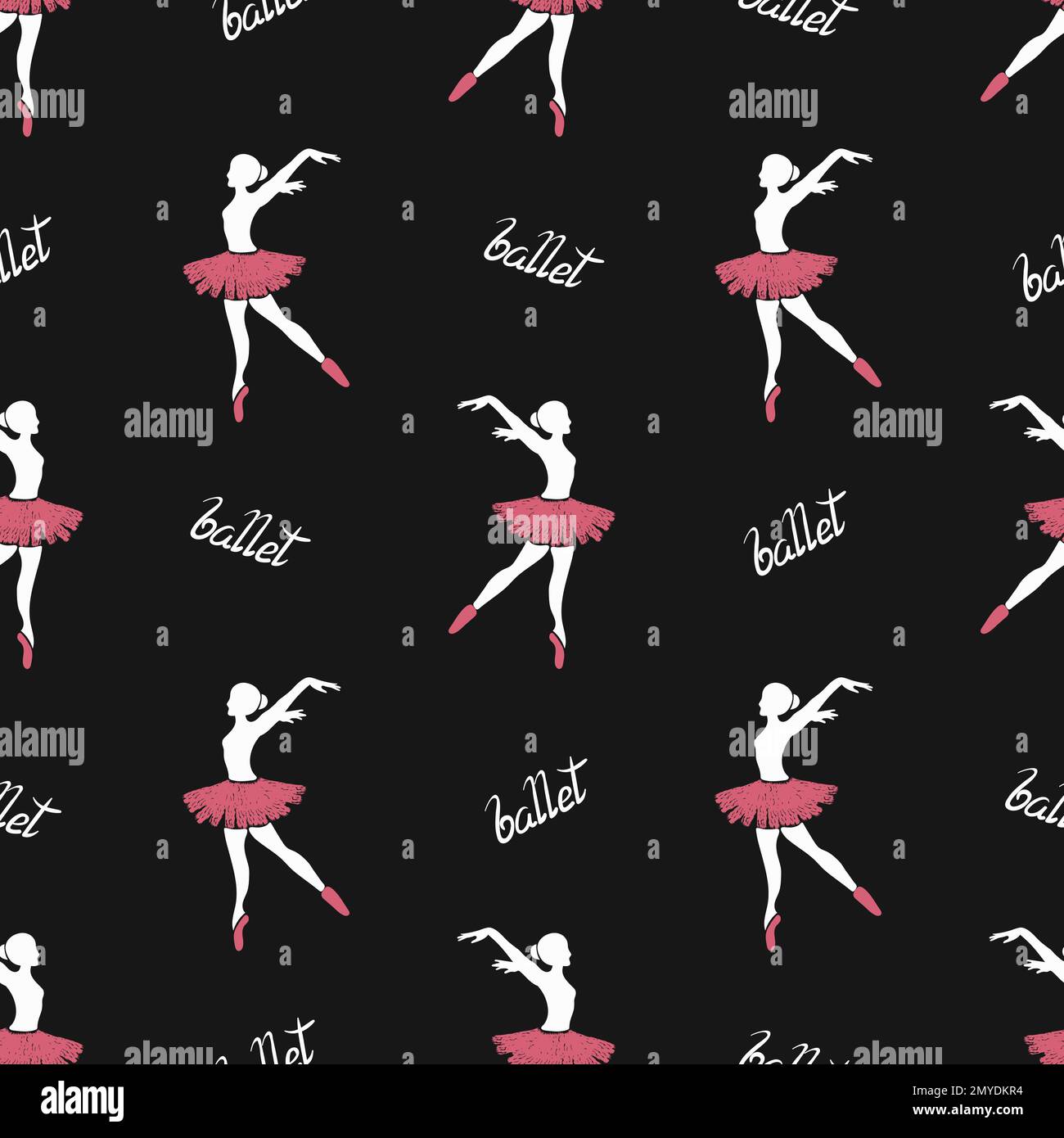 Ballet dancers seamless pattern. Vector black background with ...