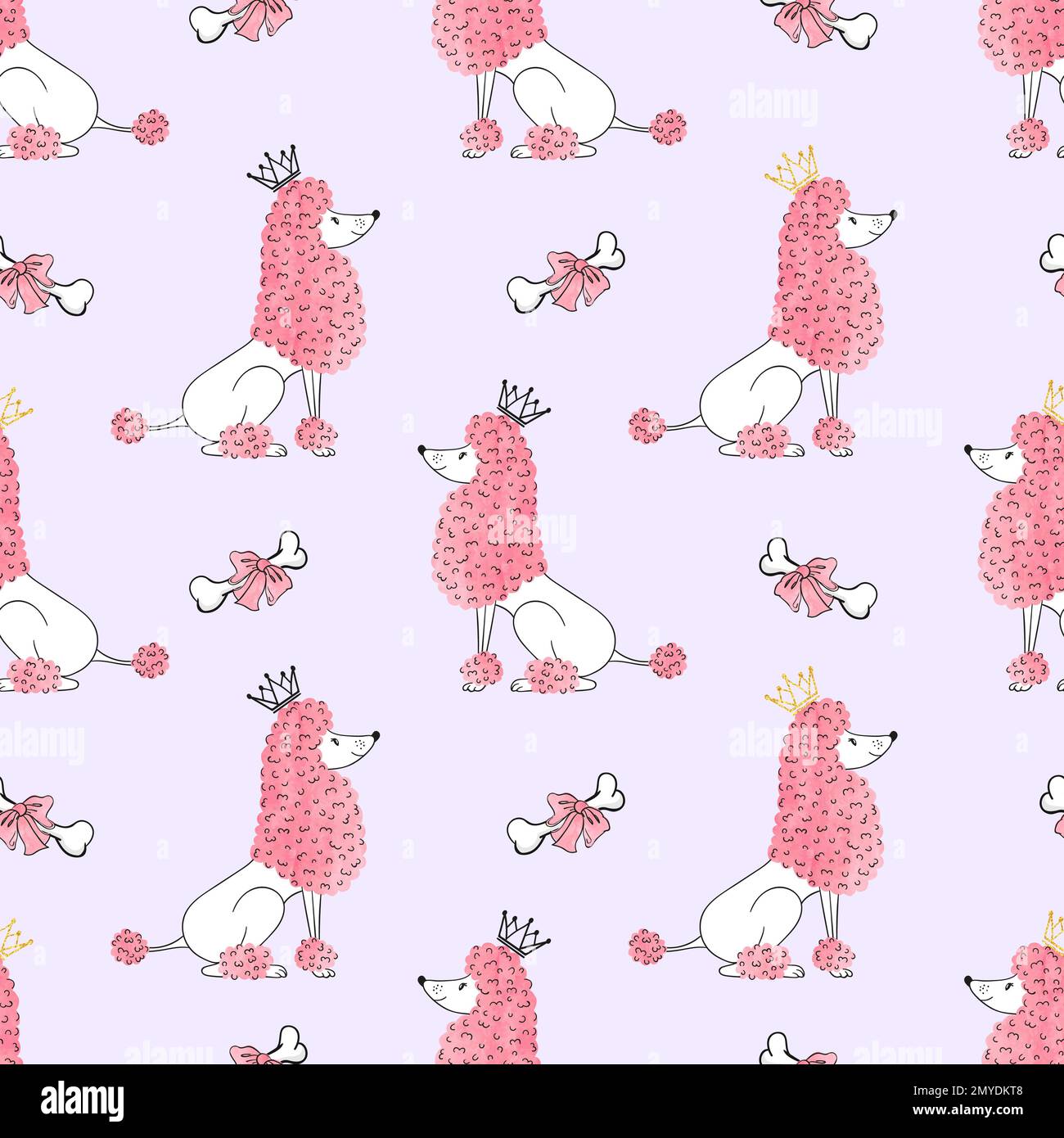 Little princess dogs pattern. Seamless vector background with cute ...