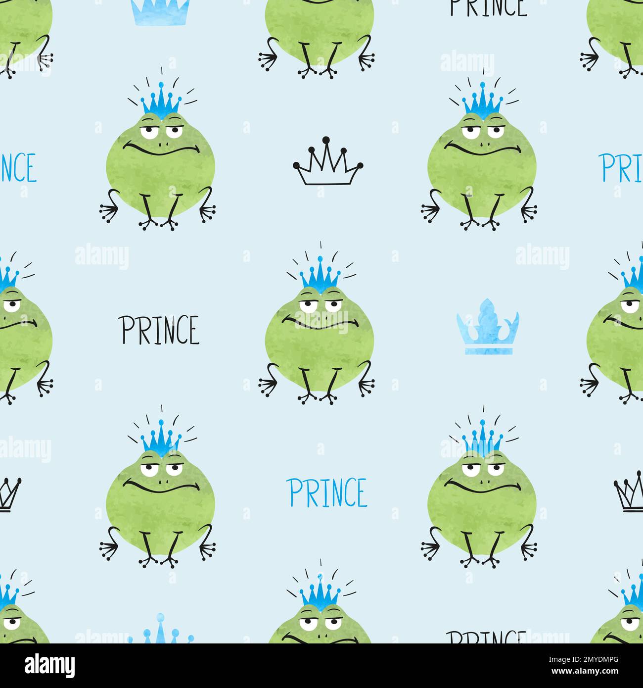 Seamless cute Prince Frogs pattern. Vector background for kids design ...