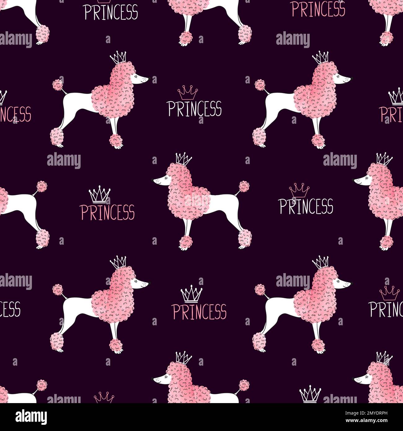 Little princess poodle pattern in pink and purple colors. Seamless ...