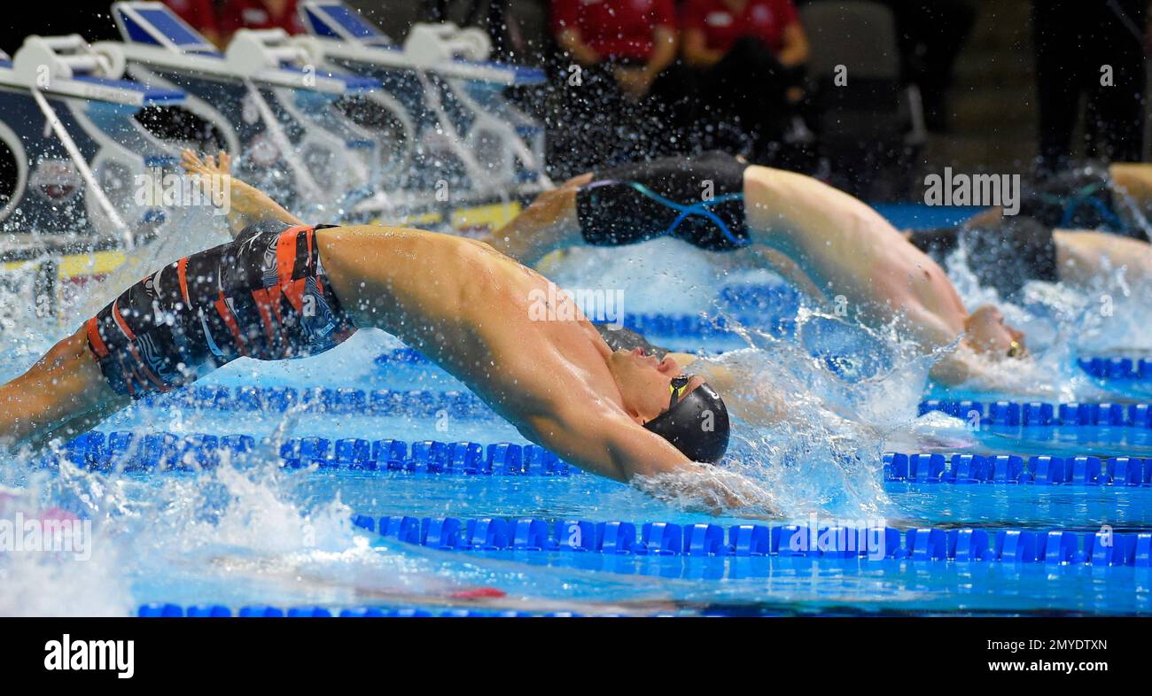 Matt Grevers dives at the start of his heat in the men's 100-meter ...