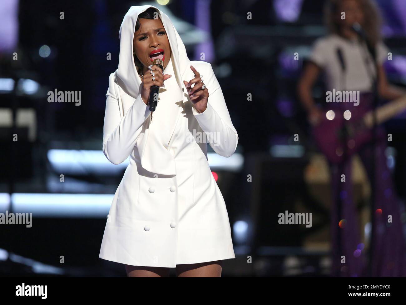 Jennifer Hudson performs “Purple Rain” during a tribute to Prince at ...