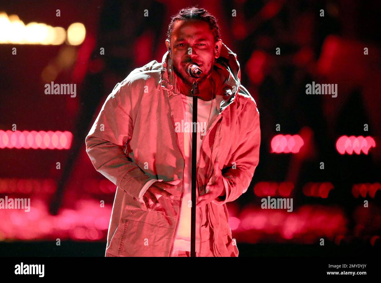 Kendrick Lamar performs “Freedom” at the BET Awards at the Microsoft ...