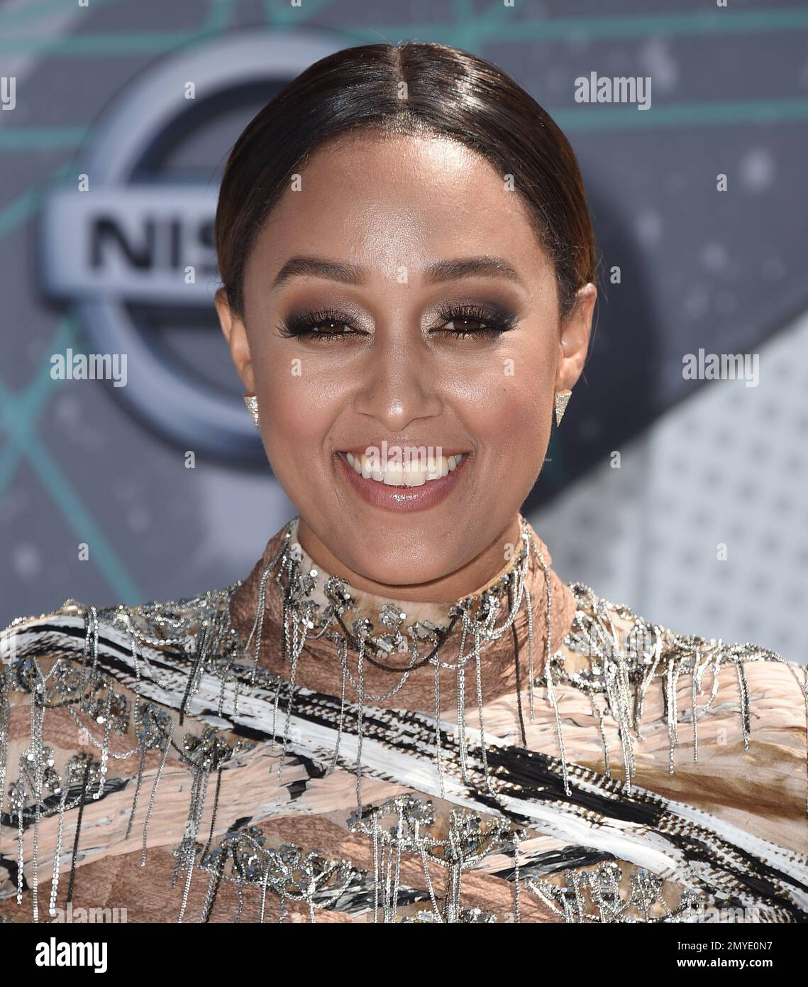 Tia Mowry arrives at the BET Awards at the Microsoft Theater on Sunday ...