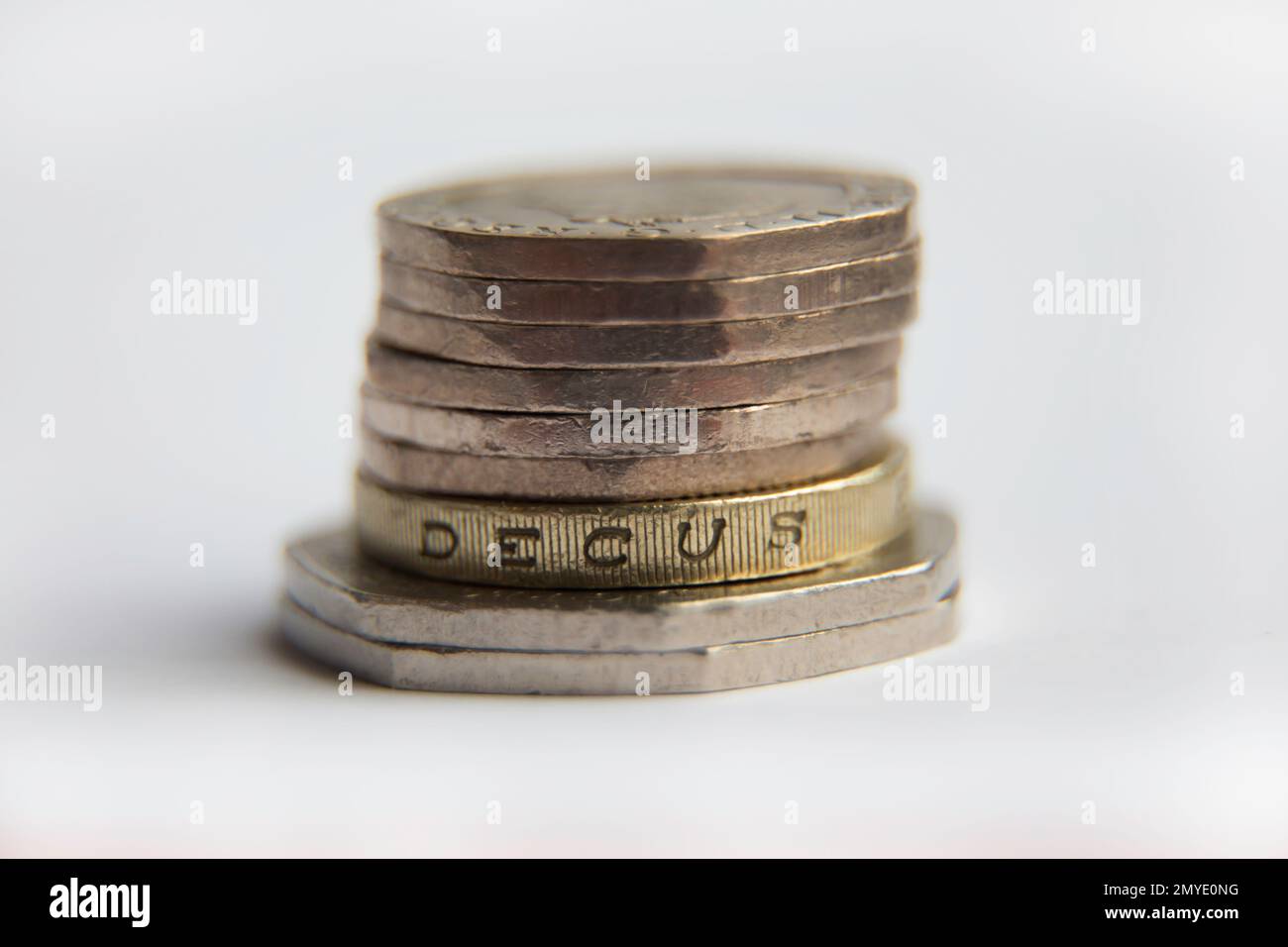 British One Pound Coin, 20p and 50p coins close up photo of cash Stock ...