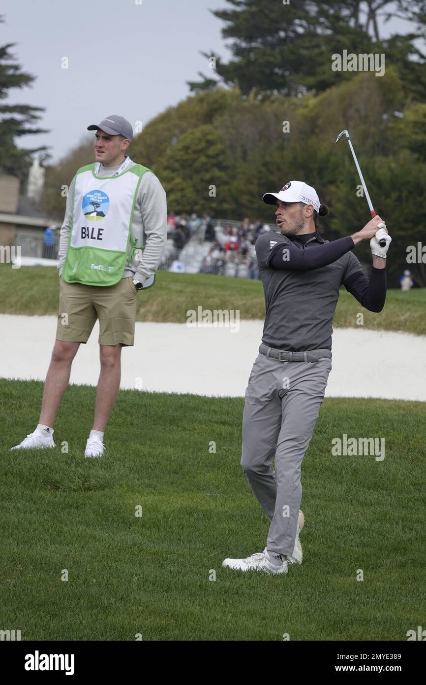 Pebble Beach, CA, USA. 4th Feb, 2023. Gareth Bale hits out of the rough ...