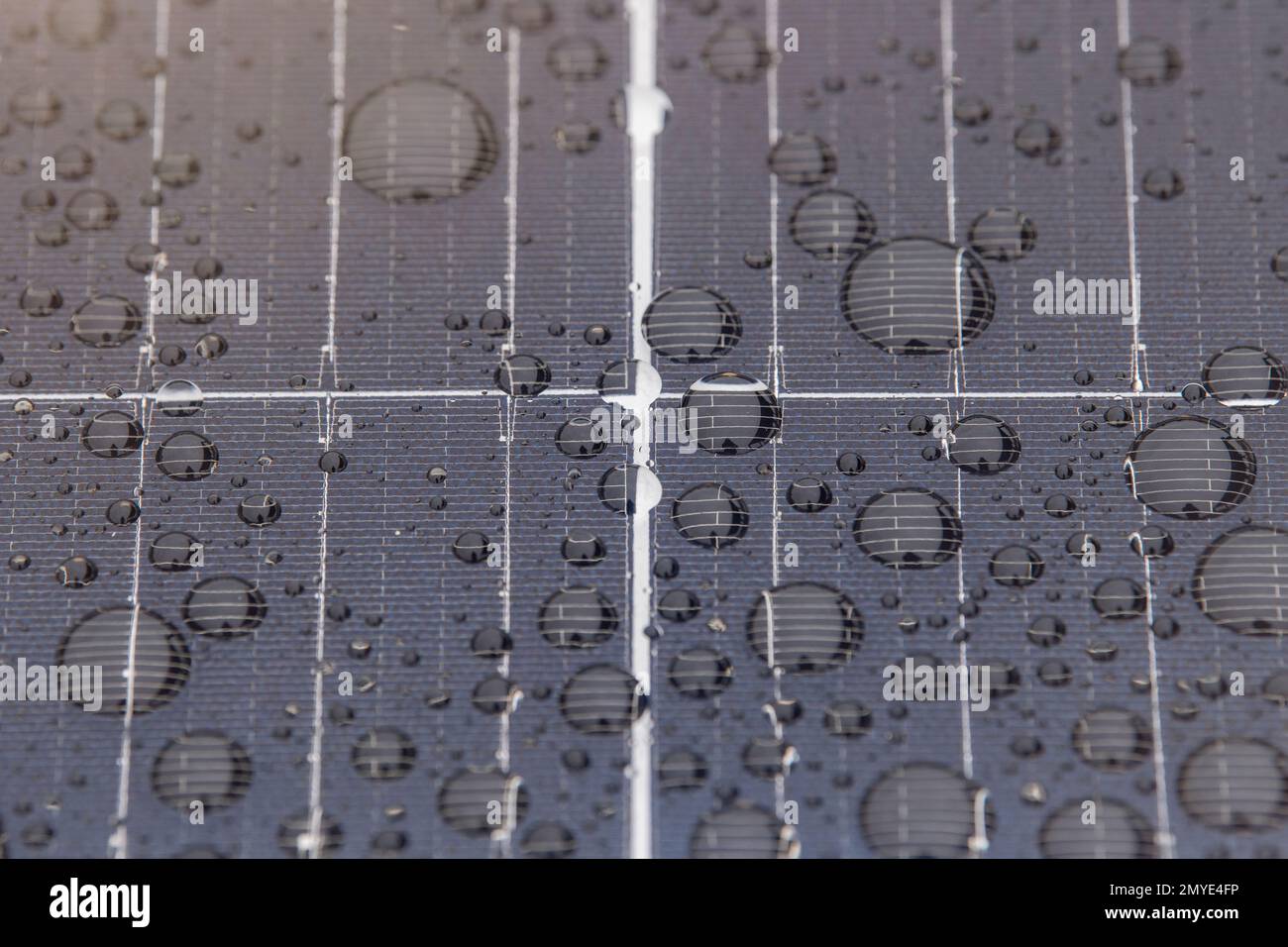 Green energy. Solar panels with raindrops close up. The use of ...