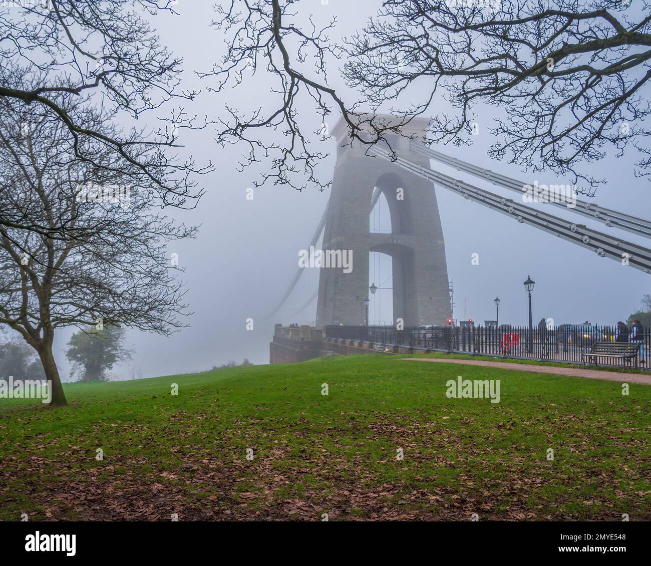 Clifton suspension Bridge in Bristol on a foggy day England Stock Photo ...