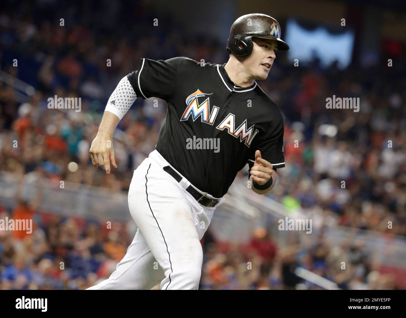 Miami Marlins' Justin Bour runs the bases after hitting a two-run home ...