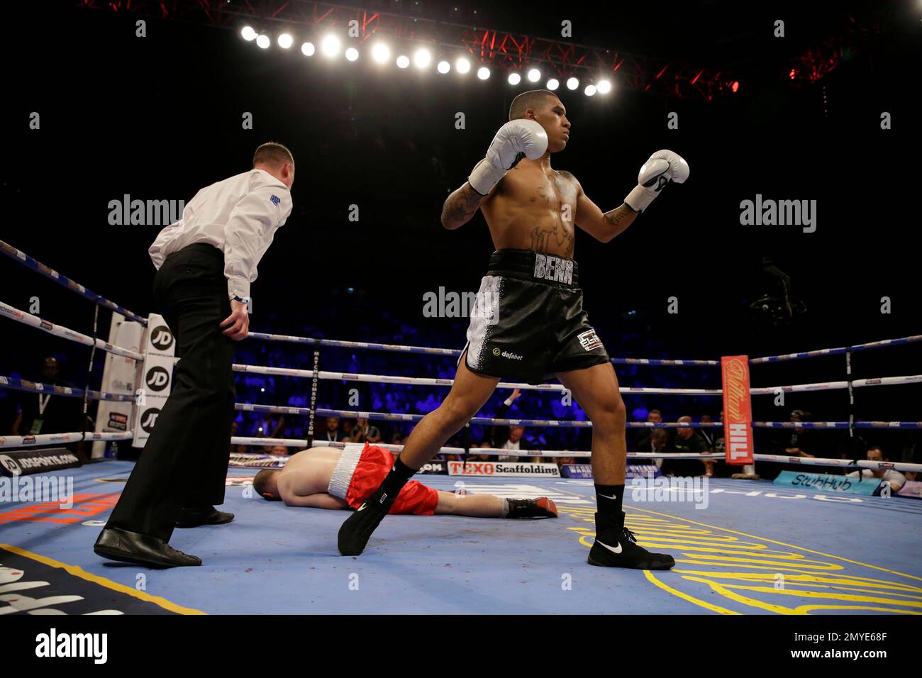 British boxer Conor Benn walks away after knocking down Czech boxer ...