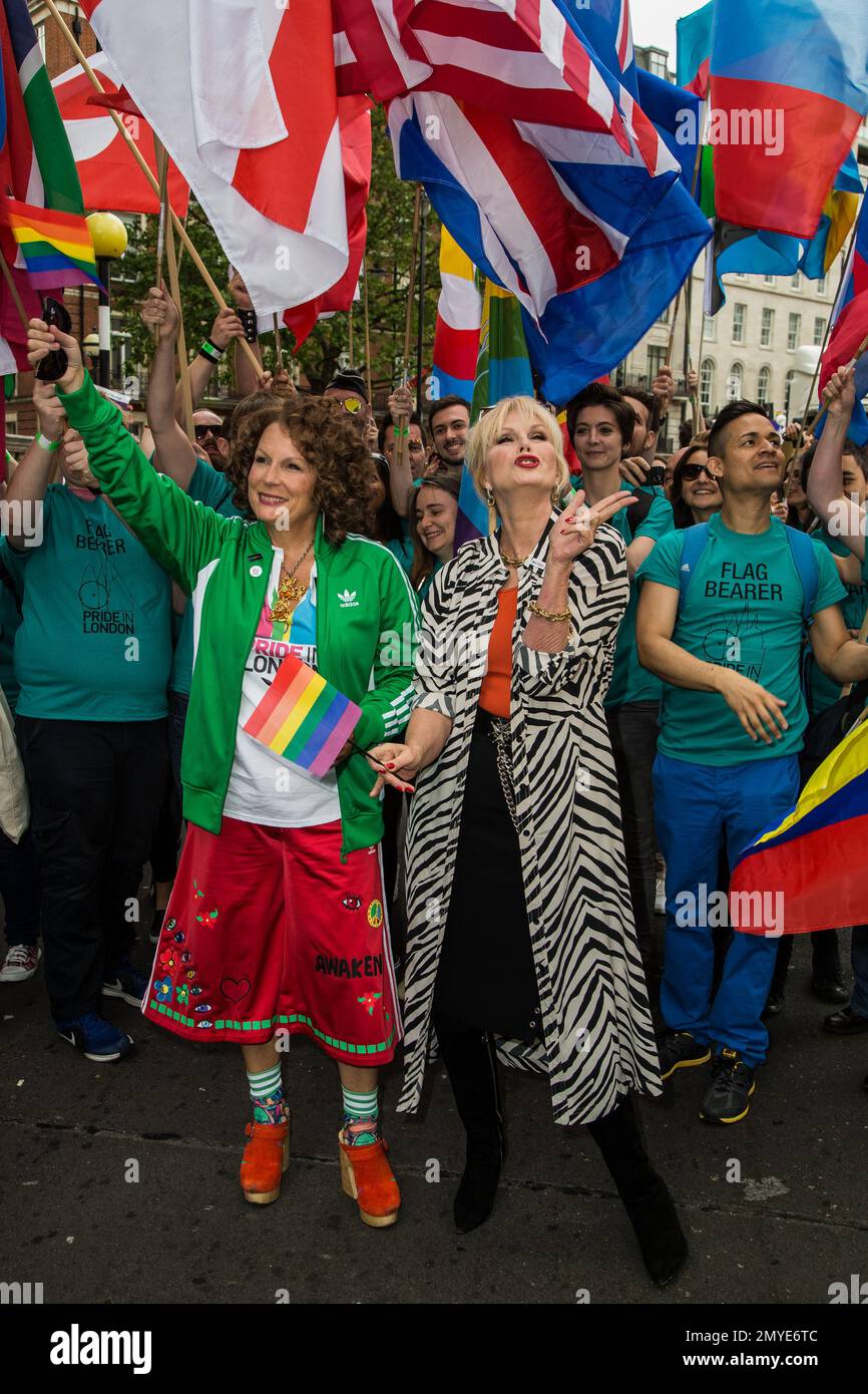 Actresses Jennifer Saunders, center left, and Joanna Lumley pose for ...