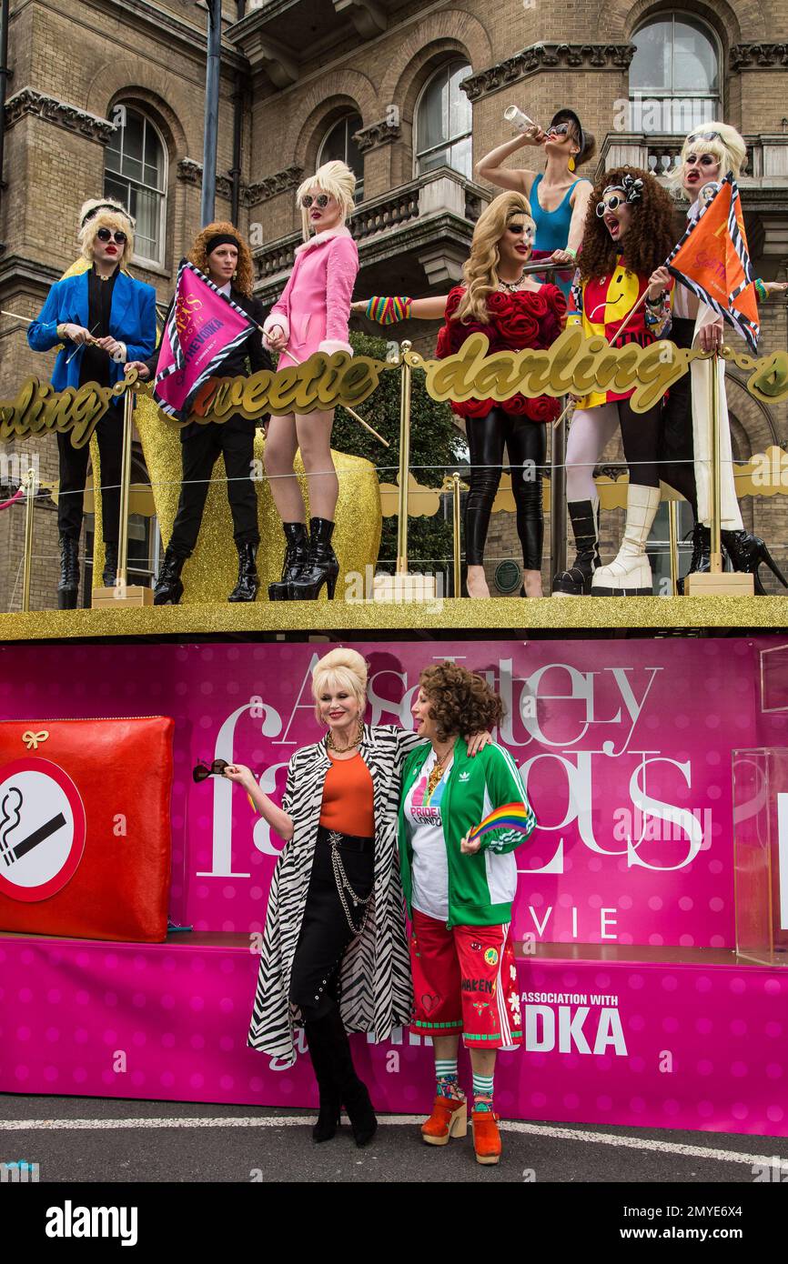 Actresses Jennifer Saunders and Joanna Lumley pose for photographers ...