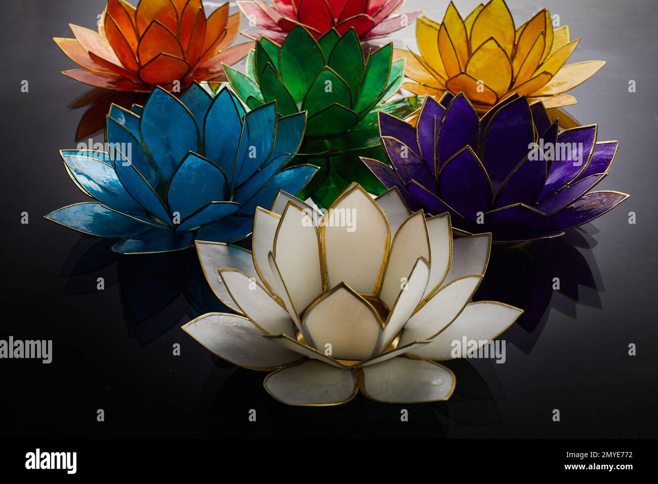 Lotus vesak lanterns floating on water with light reflection Stock ...