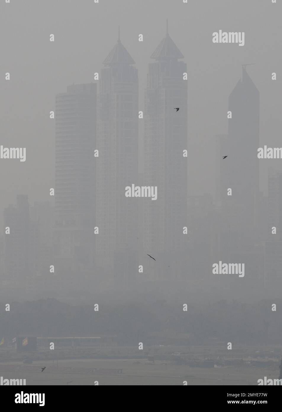 A general view of high rise buildings covered with air pollution in ...