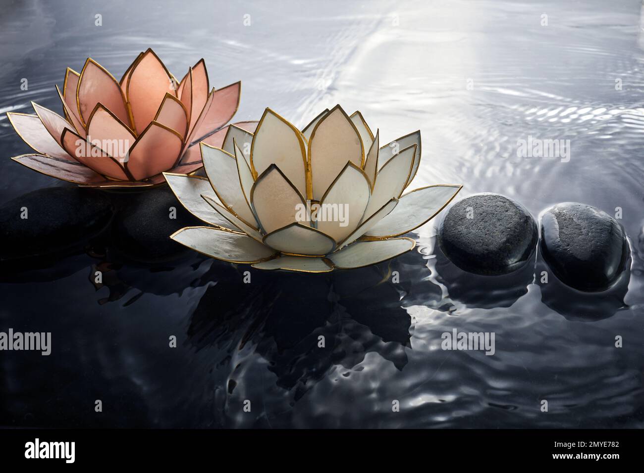 Lotus vesak lanterns floating on water with light reflection Stock ...