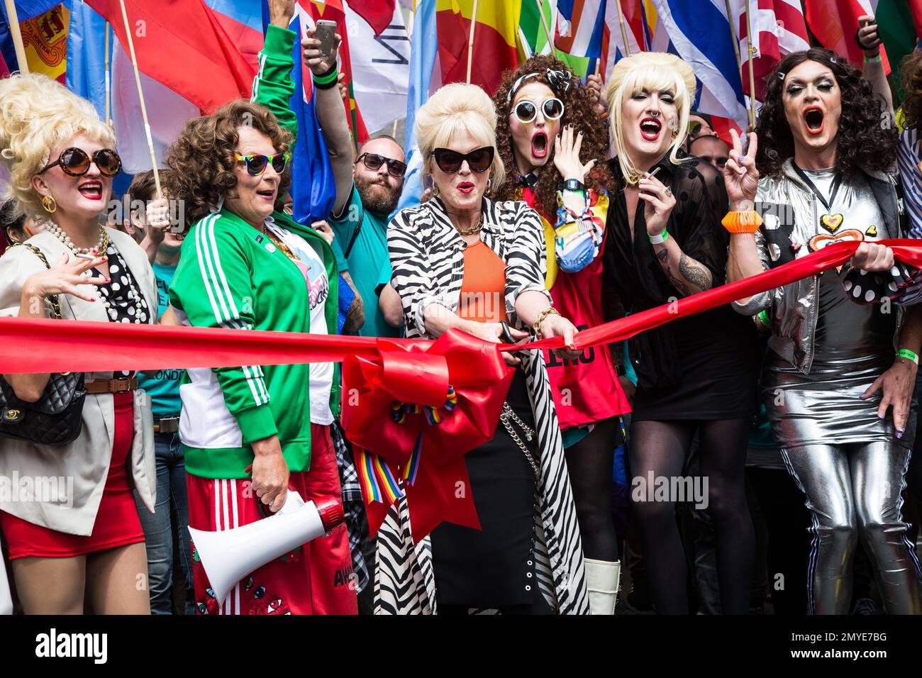 Actress Jennifer Saunders, second left, and actress Joanna Lumley ...