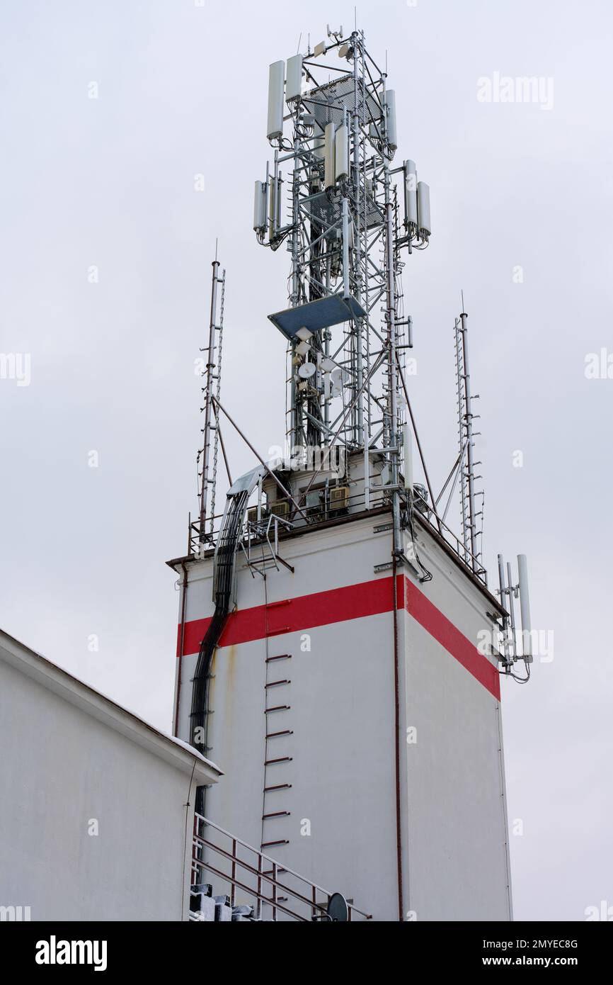 ower, mast with mobile phone transmitters, 2G, 3G, 5G. Antennas-2 Stock Photo - Alamy