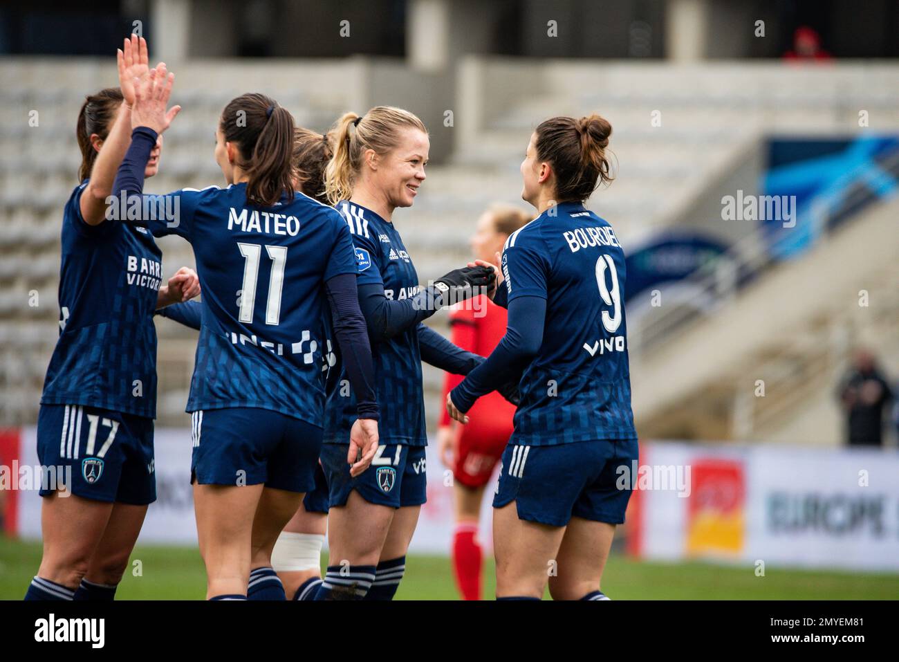 Mathilde Bourdieu of Paris FC celebrates with teammates after scoring ...