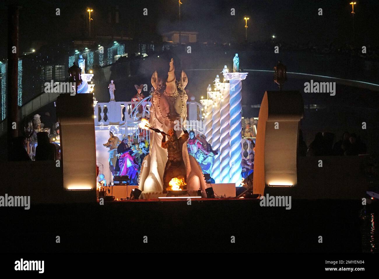 A floating stage displaying a Unicorn head leads the opening parade of ...