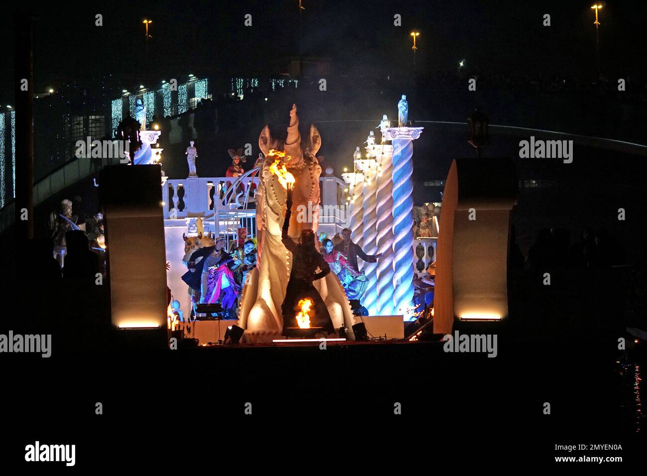 A floating stage displaying a Unicorn head leads the opening parade of ...