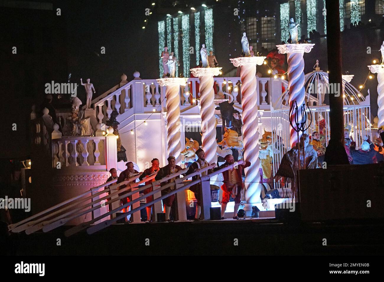 A floating stage displaying a Unicorn head leads the opening parade of ...