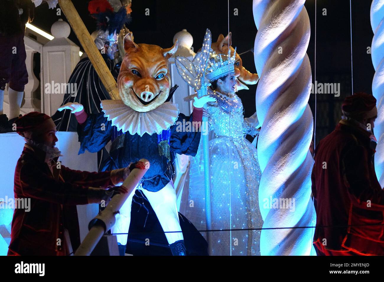 Performers wearing costumes during the opening parade of the Venetian ...