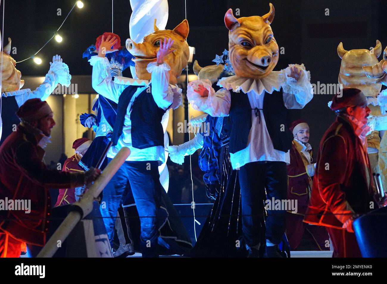 Performers wearing costumes during the opening parade of the Venetian ...