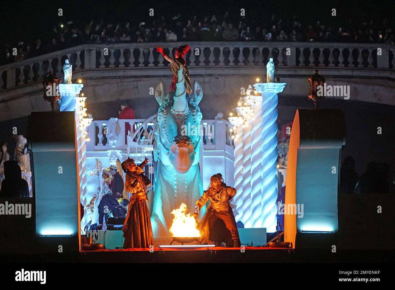 A floating stage displaying a Unicorn head leads the opening parade of ...