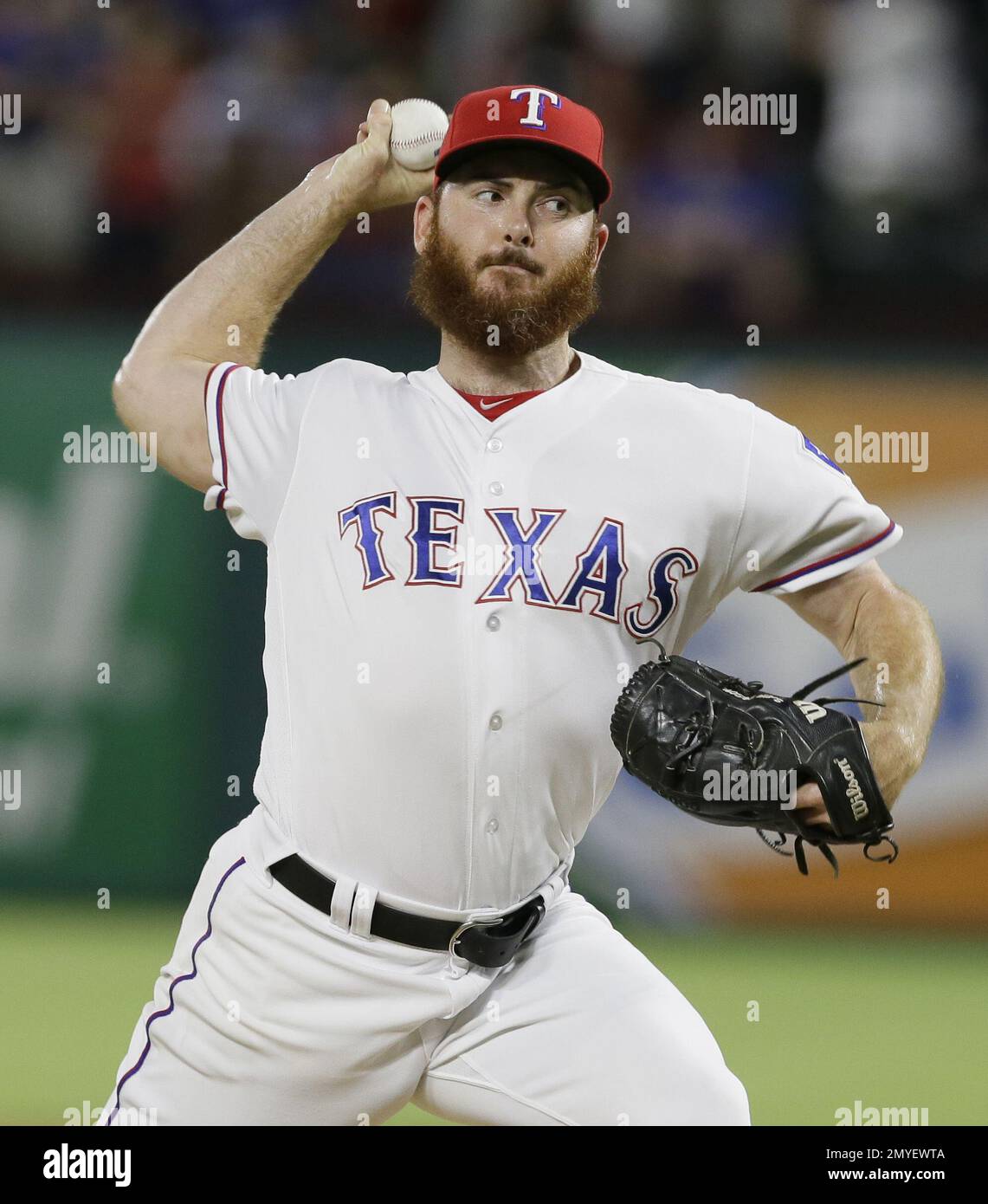 Texas Rangers closer Sam Dyson throws during the ninth inning of a ...