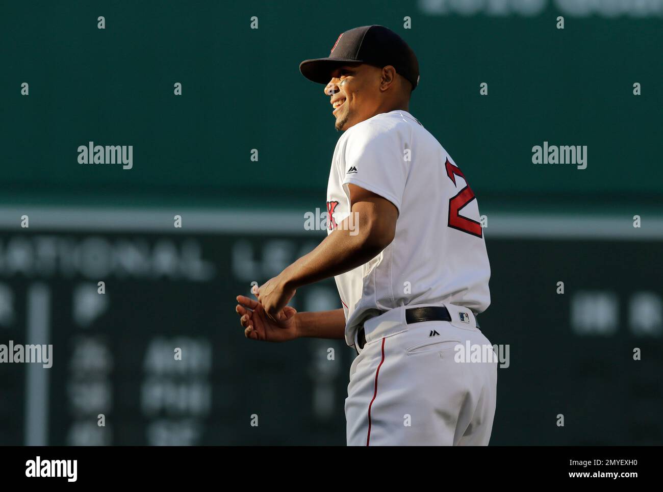 Boston Red Sox shortstop Xander Bogaerts (2) warms up before the first ...