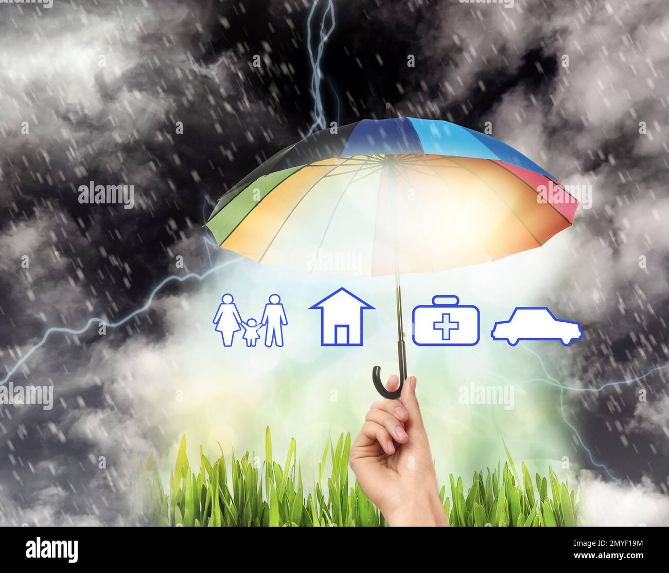Rain woman protecting hi-res stock photography and images - Alamy