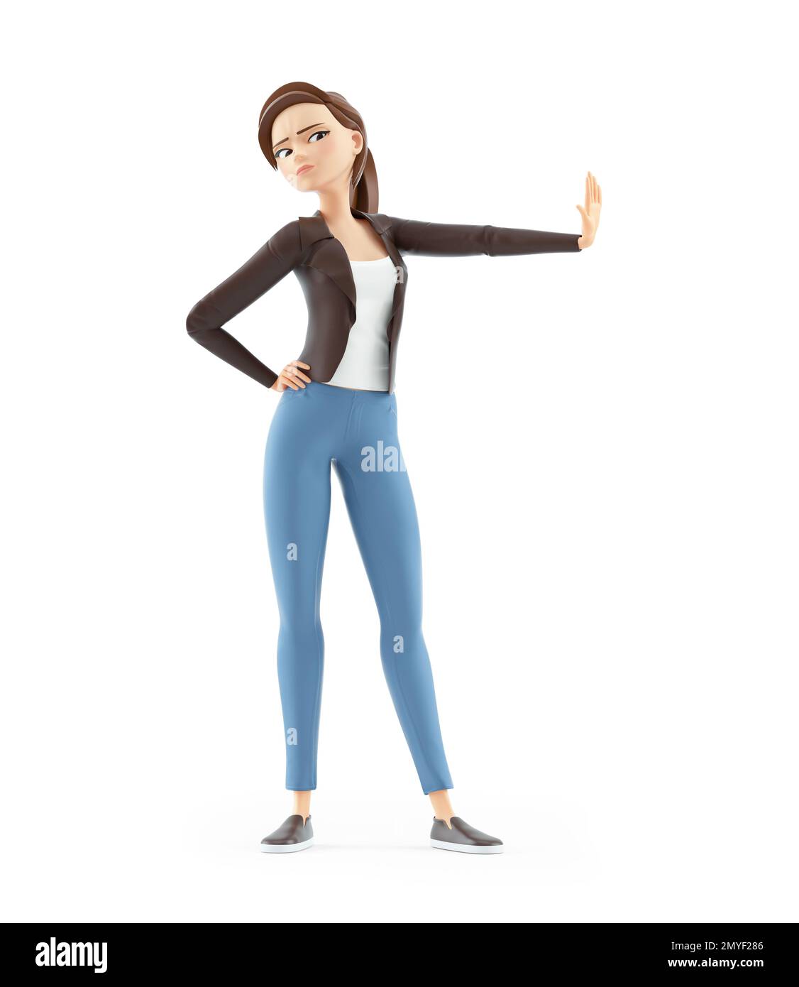 3d cartoon woman stop gesture with hand, illustration isolated on white ...