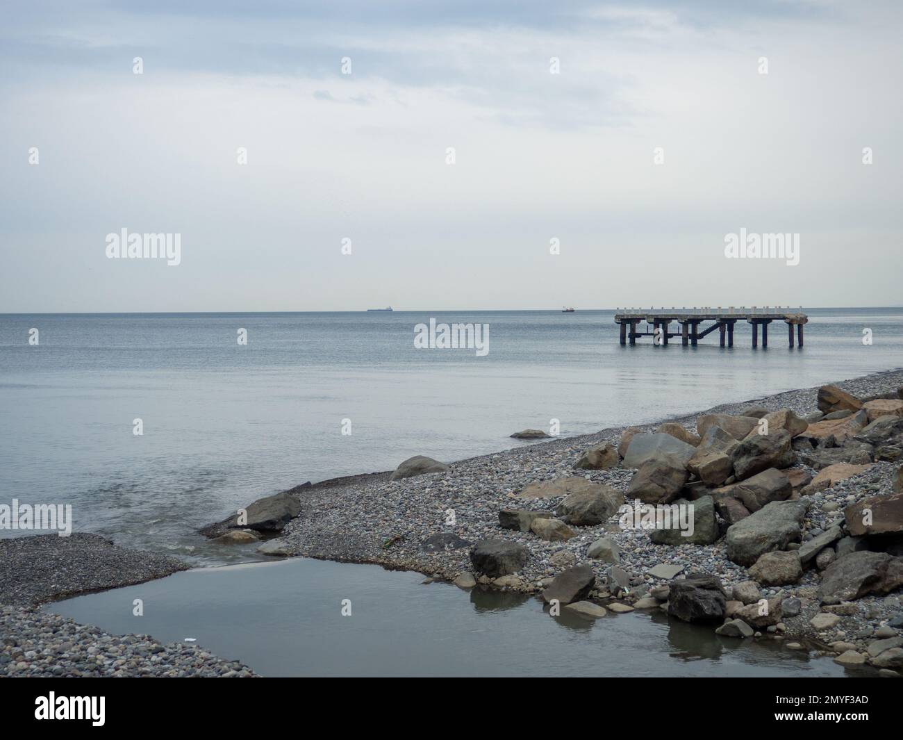 The place where a small river flows into the sea. Winter on the Black ...