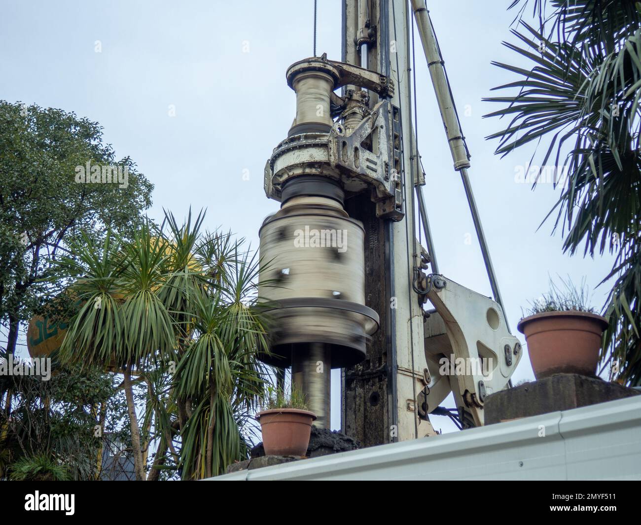 The work of the machine for drilling holes in the ground. Earth machine ...