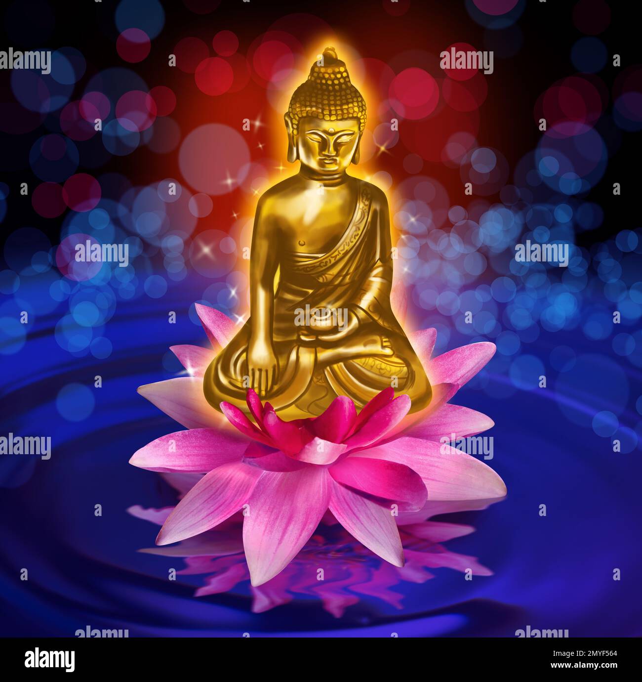 Buddha figure in lotus flower on water, bokeh effect Stock Photo - Alamy