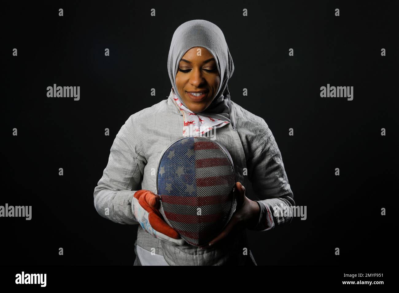 FILE - In this March 8, 2016, file photo, Fencer Ibtihaj Muhammad poses ...