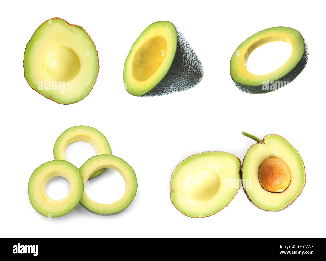 Set of cut avocados on white background Stock Photo - Alamy