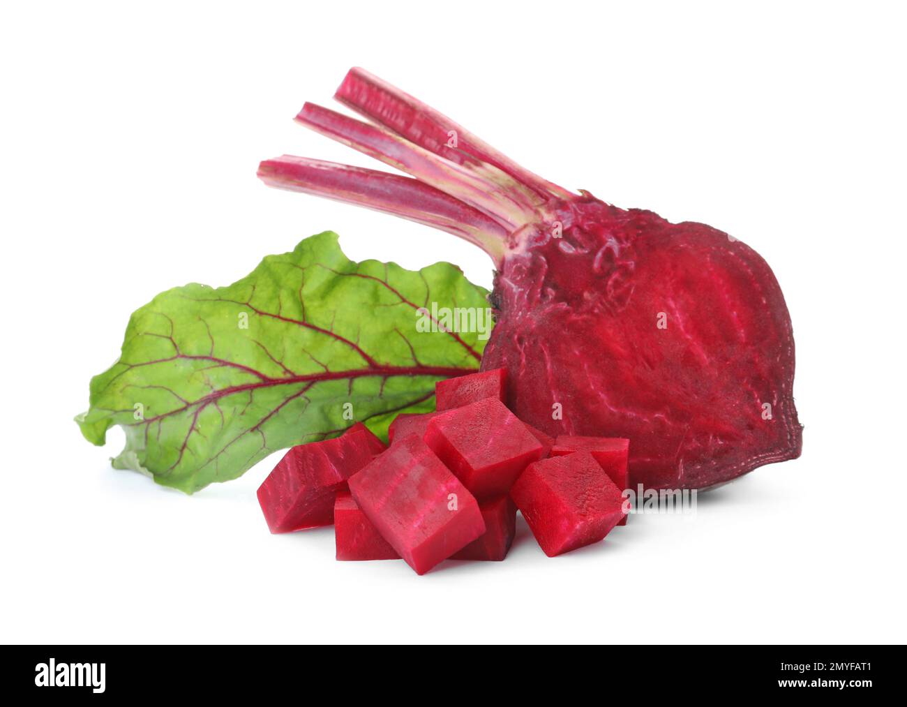 Cut fresh red beet with leaves on white background Stock Photo - Alamy