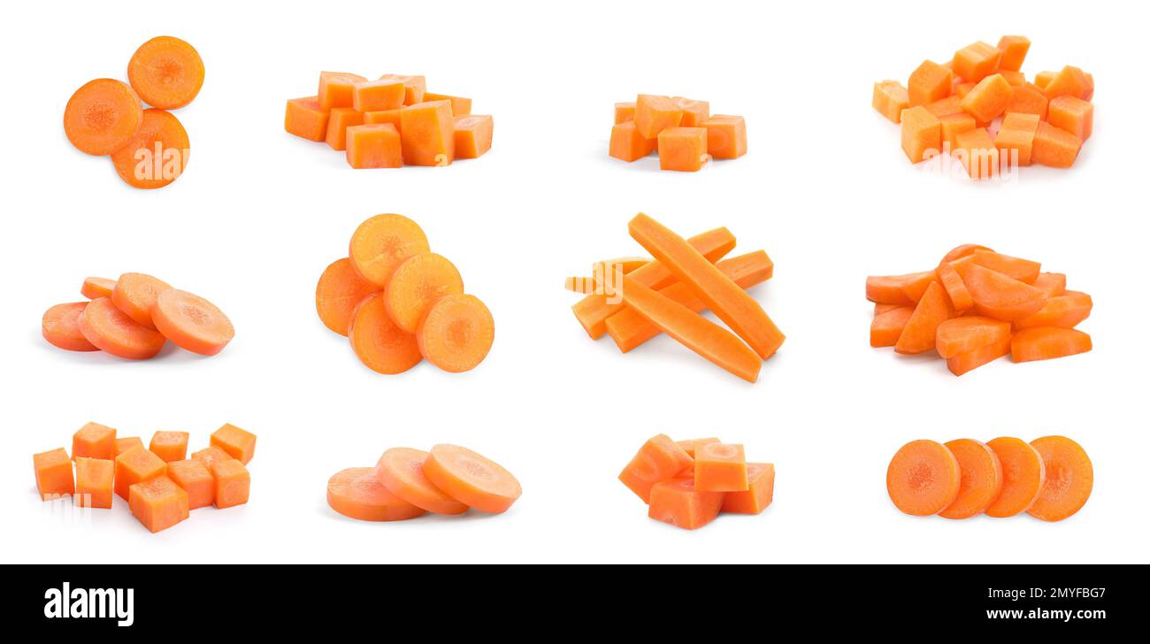 Collage of cut carrots on white background, banner design Stock Photo ...