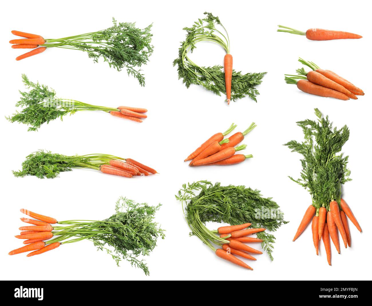 Set of fresh ripe carrots on white background Stock Photo - Alamy