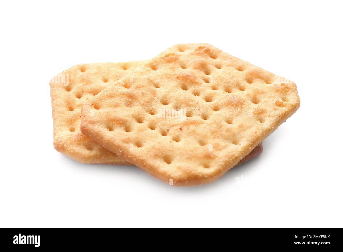 Crispy crackers isolated on white. Delicious snack Stock Photo - Alamy