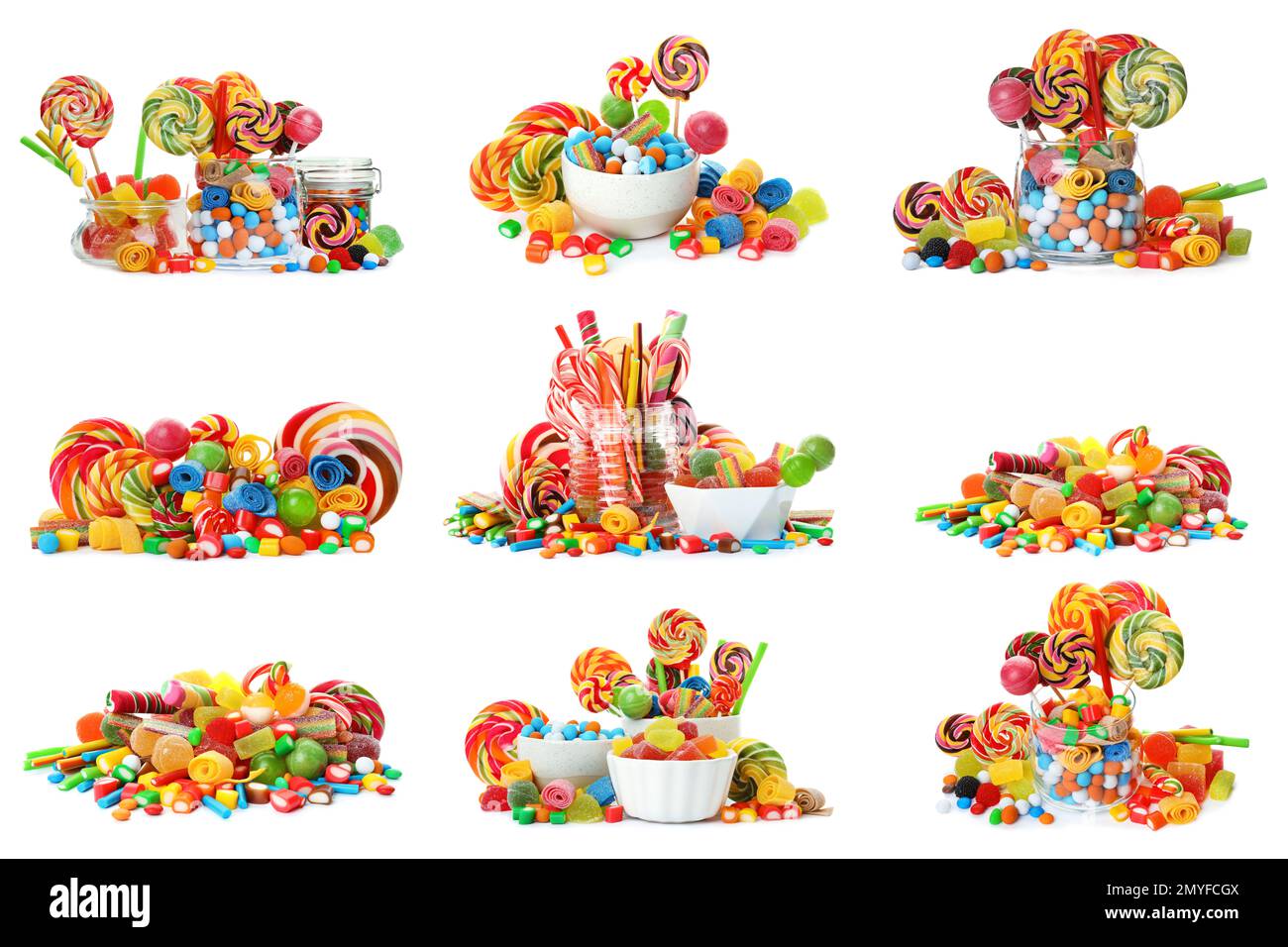 Set of different delicious candies on white background Stock Photo - Alamy