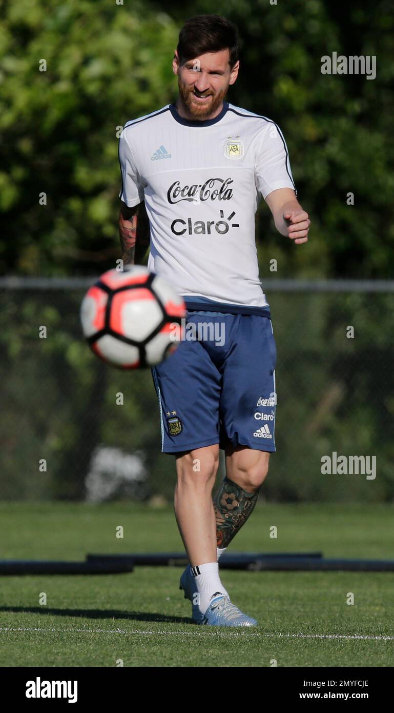 Argentina's Lionel Messi during a team practice at Gillette Stadium ...