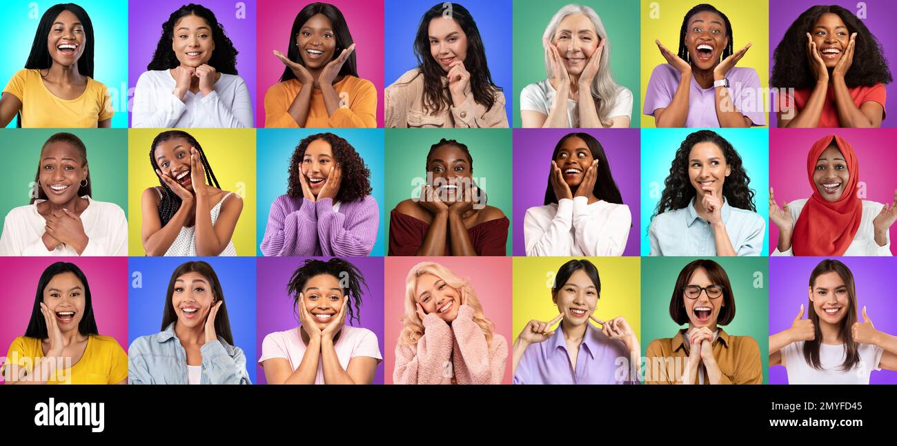 Creative Collage With Diverse Females Expressing Different Emotions ...