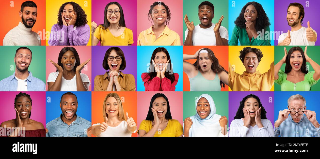 People Of Different Ethnicity Expressing Emotion Of Excitement Over ...