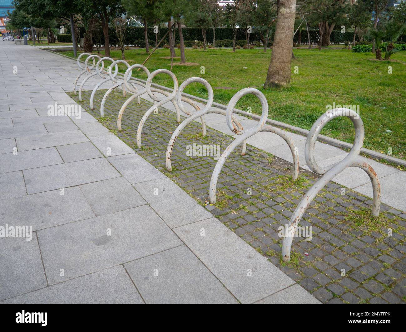 Bicycle parking. infrastructure in the park. Place for bicycles. Empty ...