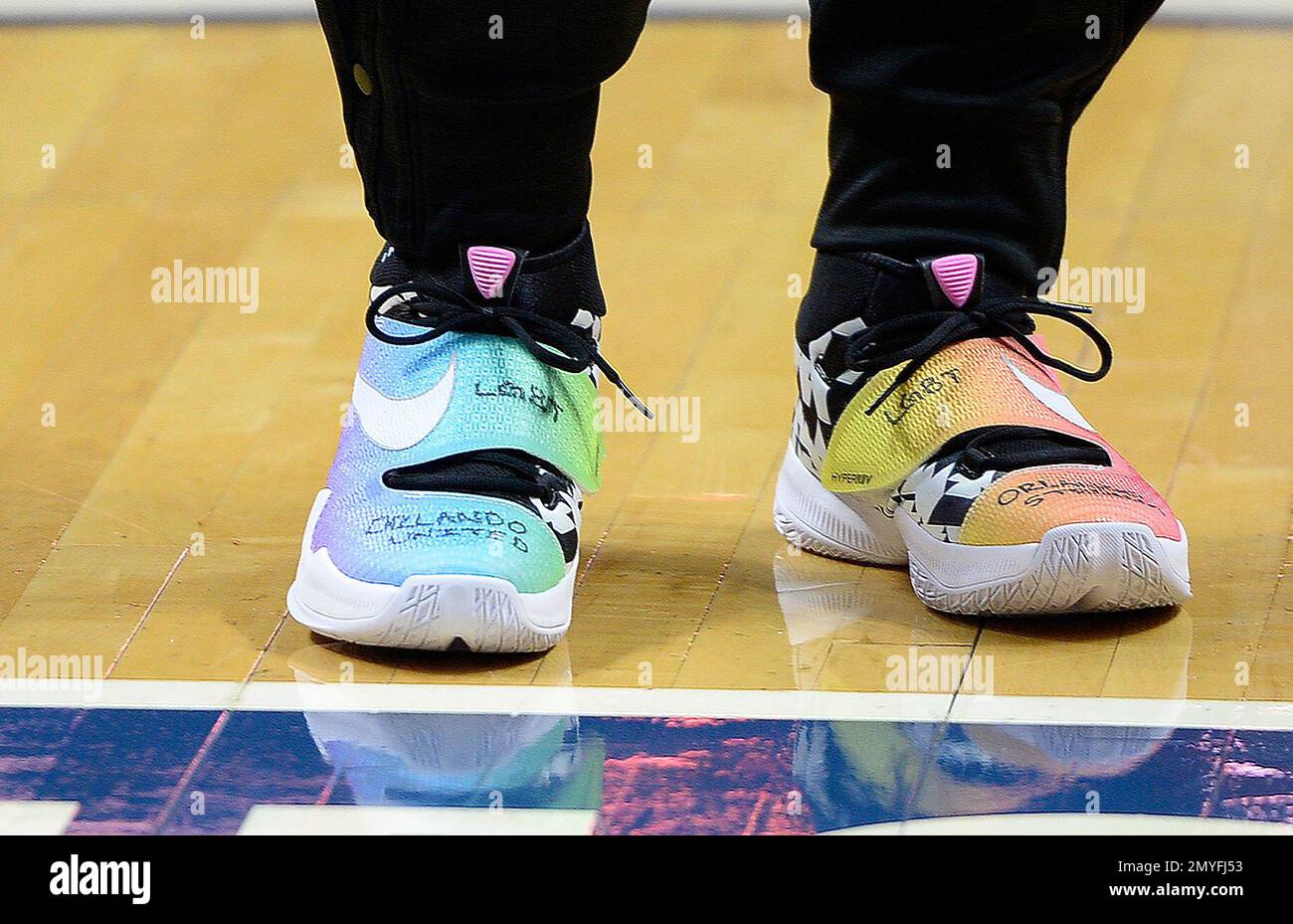 The shoes of New York Liberty's Shavonte Zellous are marked with ...