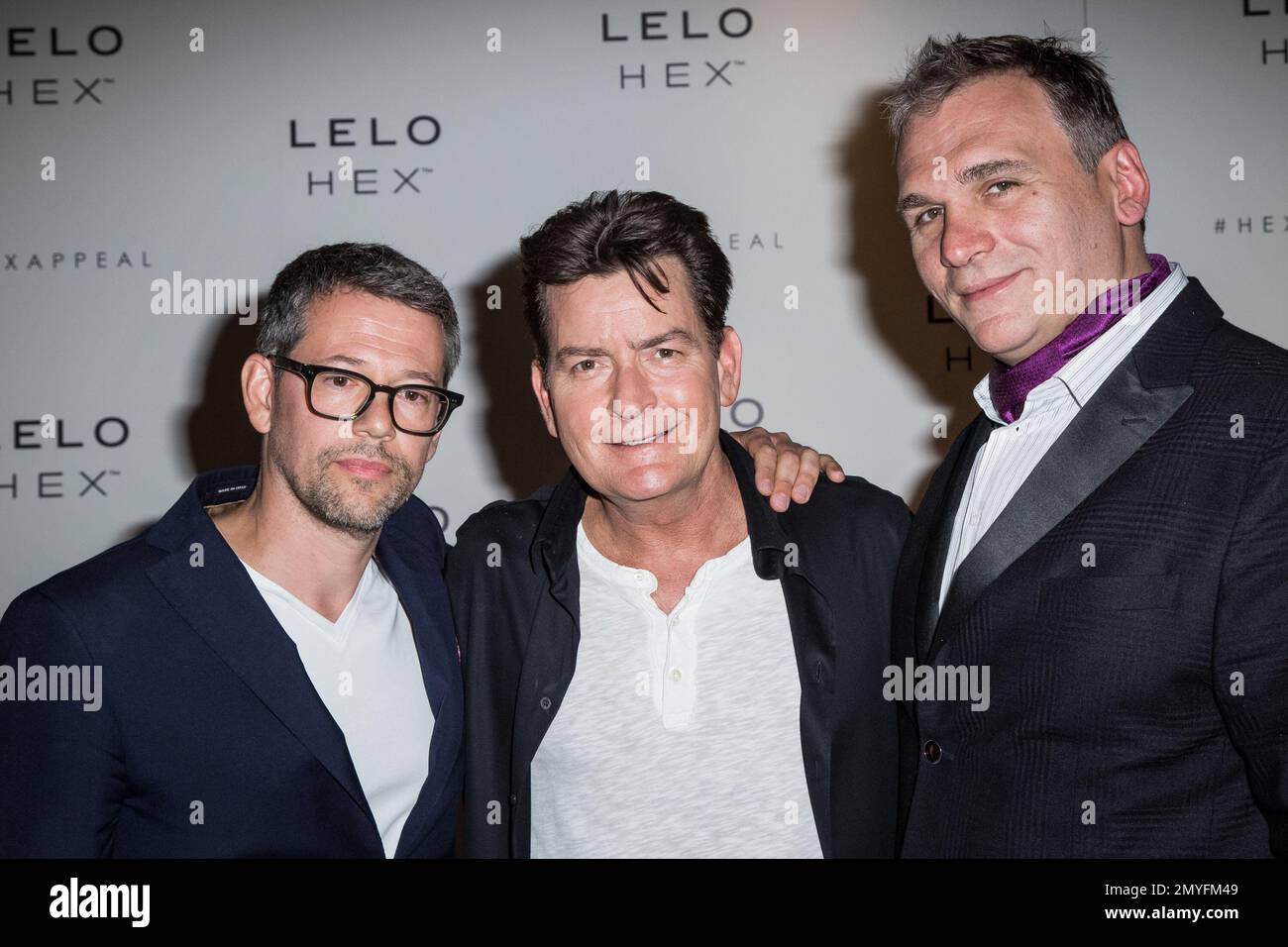 From left, 'Lelo Hex' co-founder Miroslav Slavic, US actor Charlie ...
