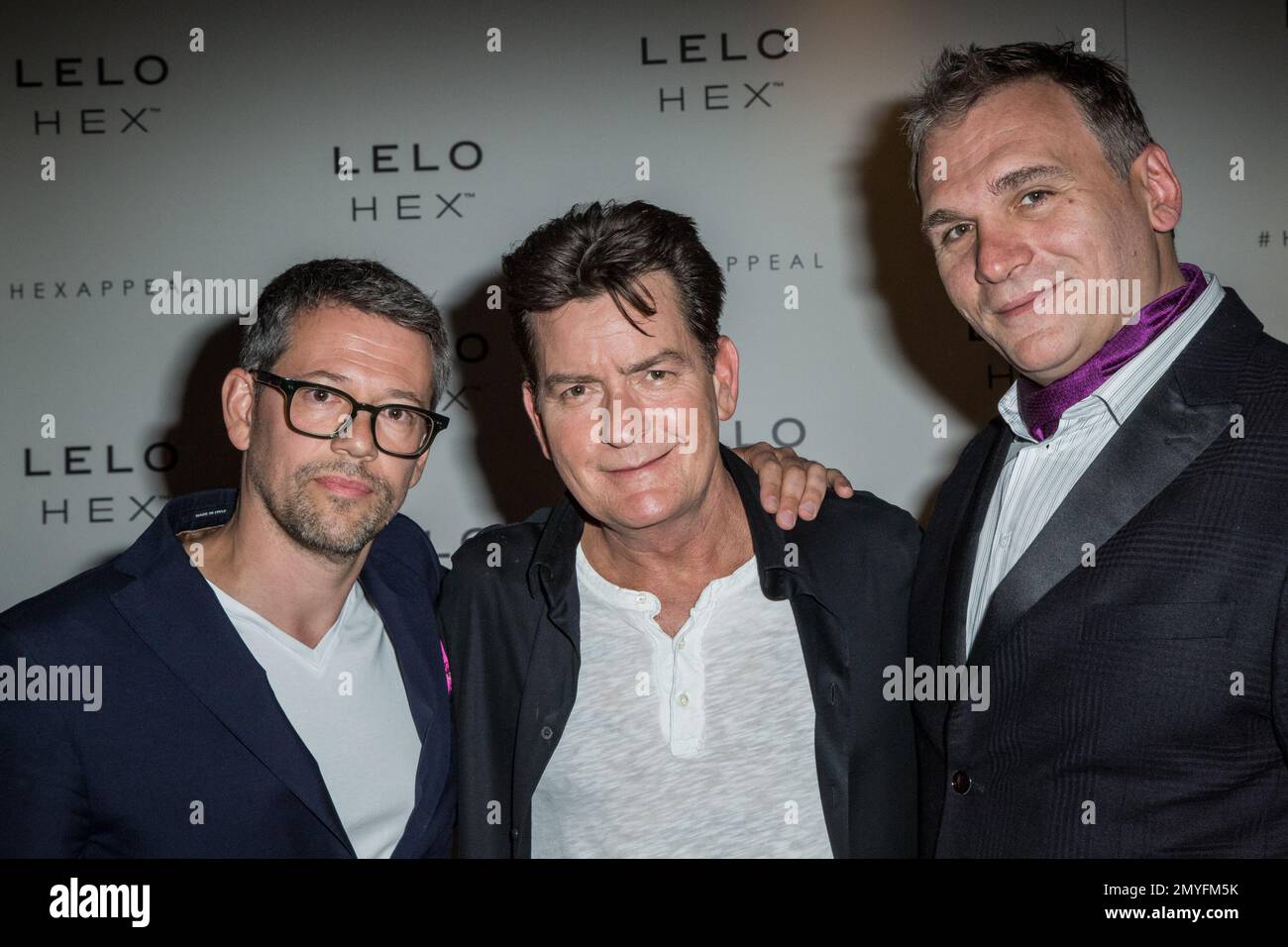 From left, 'Lelo Hex' co-founder Miroslav Slavic, US actor Charlie ...