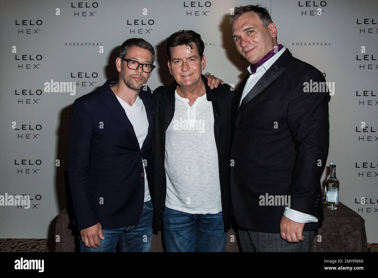 From left, 'Lelo Hex' co-founder Miroslav Slavic, US actor Charlie ...